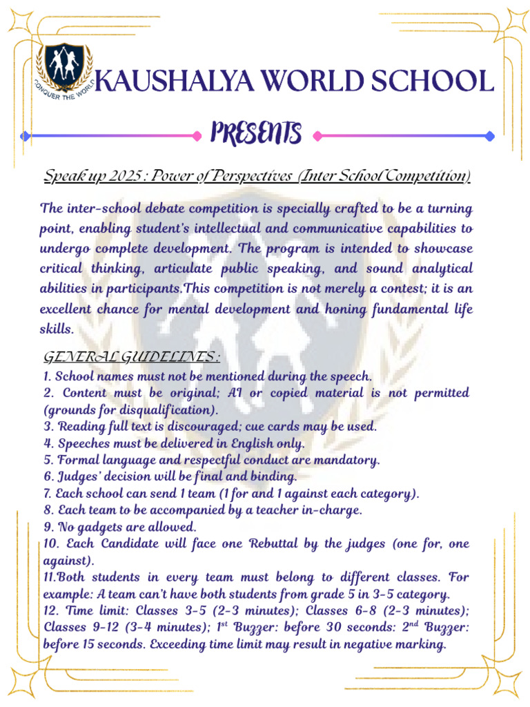 Speak Up 2025: Inter-School Debate Competition | PDF | Cognition ...