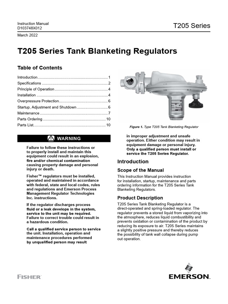 T205 Tank Blanketing Regulator Manual | PDF | Valve | Mechanical ...