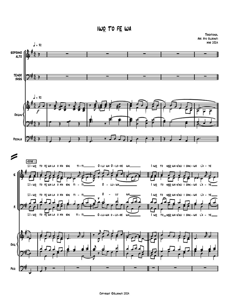 Iwo T'o Fe Wa - Traditional Song Arrangement | PDF