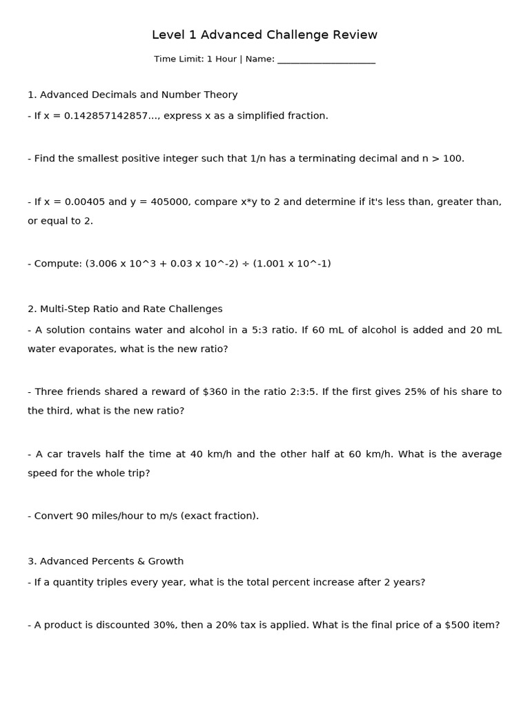 Advanced Math Challenge Review Guide | PDF | Ratio | Area