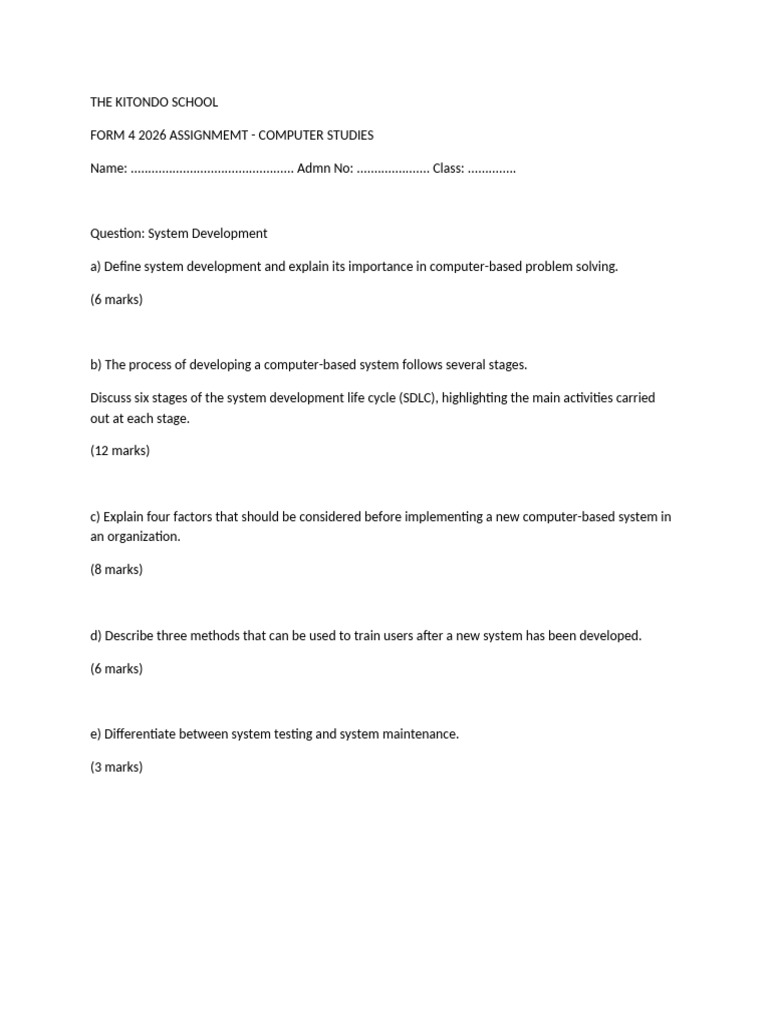 2026 Computer Studies Assignment | PDF