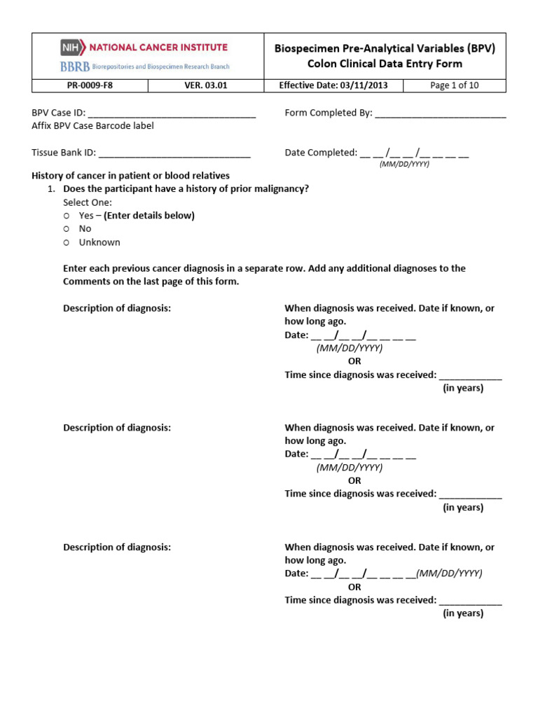 Colon Cancer Data Entry Form | PDF | Smoking | Tobacco Smoking