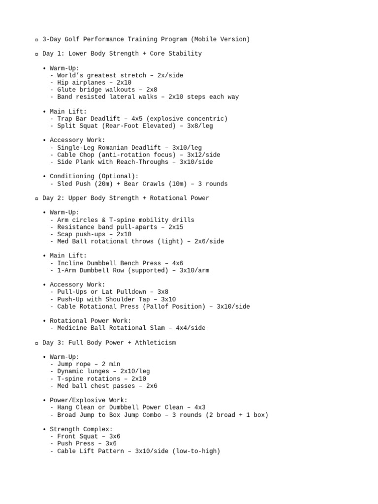 Golf Performance Program Mobile | PDF
