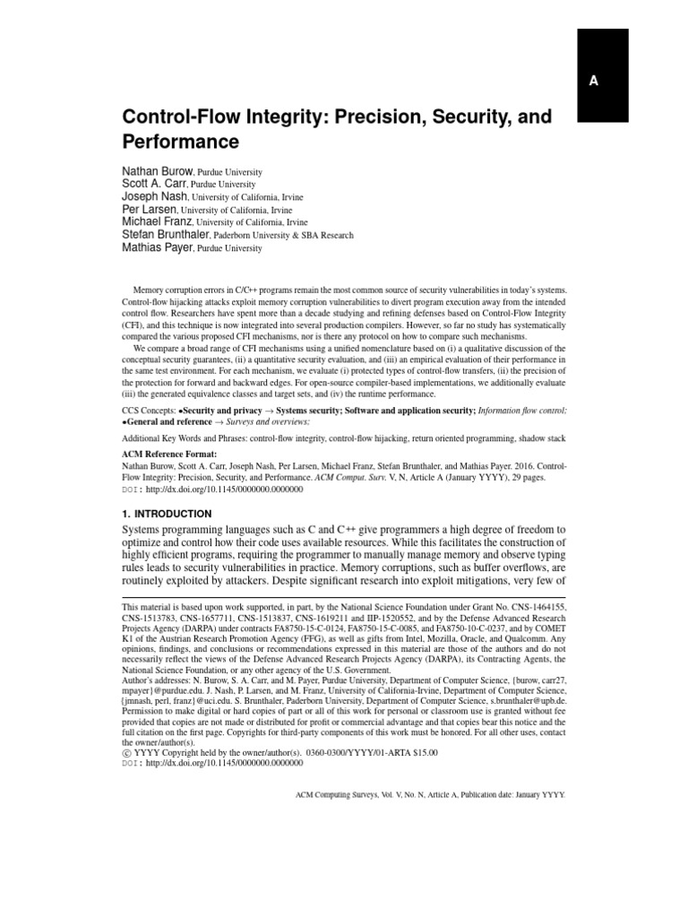 Control-Flow Integrity Precision Security and Performance | PDF | Pointer (Computer Programming ...