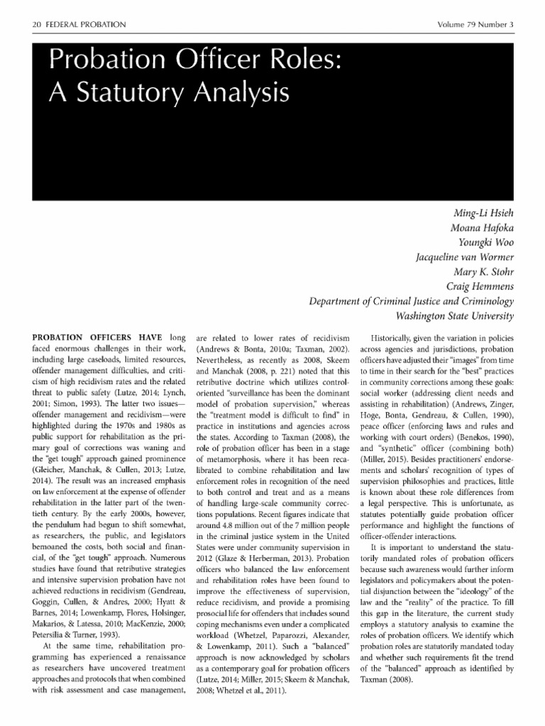 The Role of Probation Officers in The U.S. 2015 1 | PDF | Probation ...