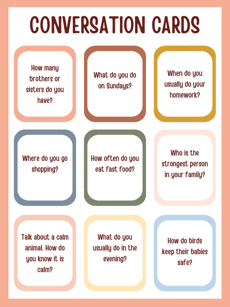 Boho Conversation Cards Worksheet PDF | PDF