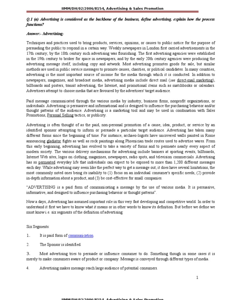 Assignment Advertising & Sales Promotion | PDF | Marketing Research ...