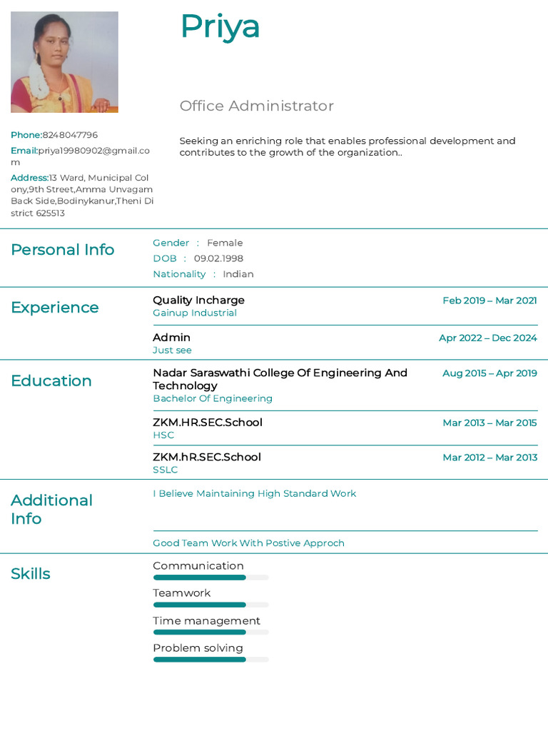 Priya Resume 616 | PDF