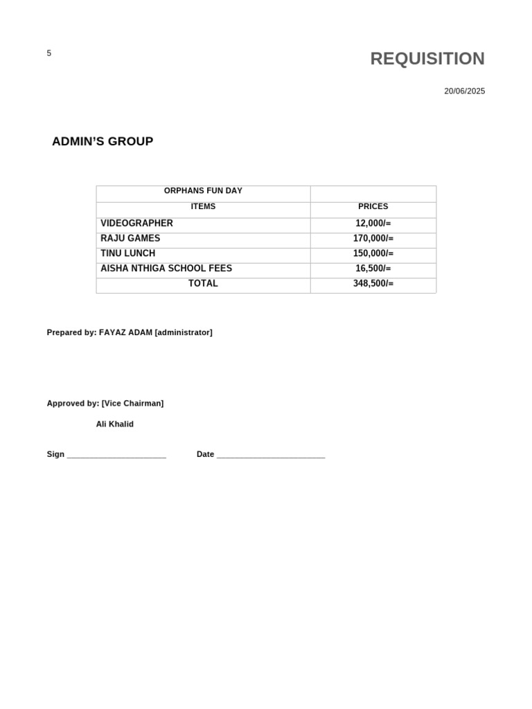 Orphans Fun Day Budget Breakdown | PDF