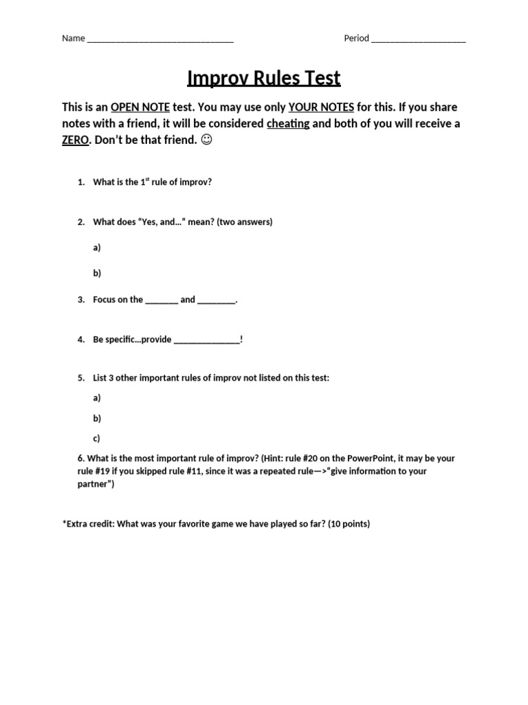 Improv Rules Test | PDF