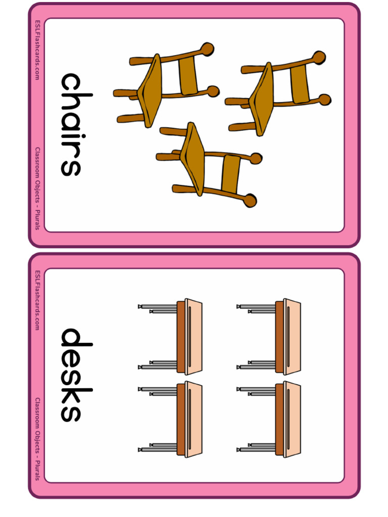 Plurals Classroom Objects Medium Flashcards With Labels | PDF