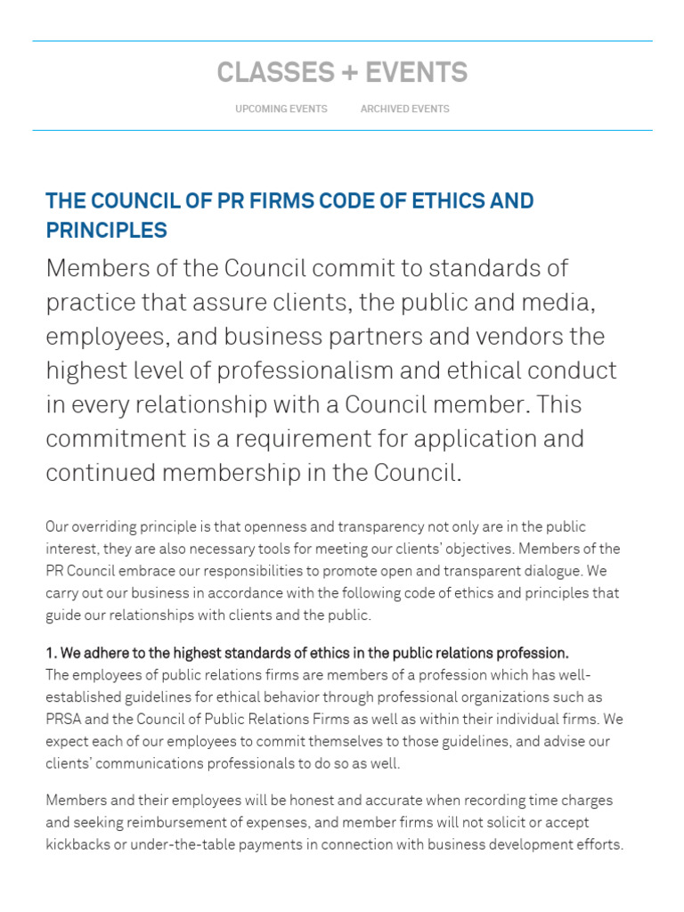 The Council of PR Firms Code of Ethics and Principles - PR Council ...