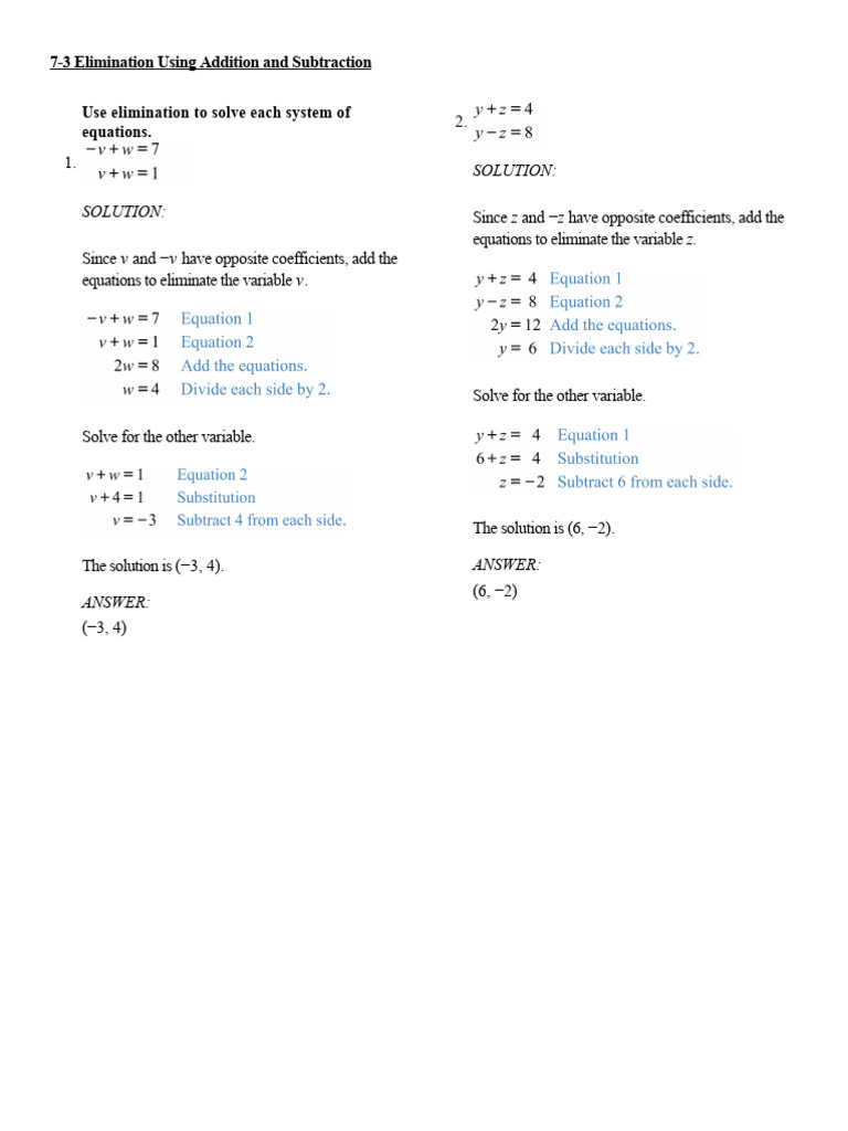 Elimination Method in Grade 7 Math | PDF | Equations | Variable ...
