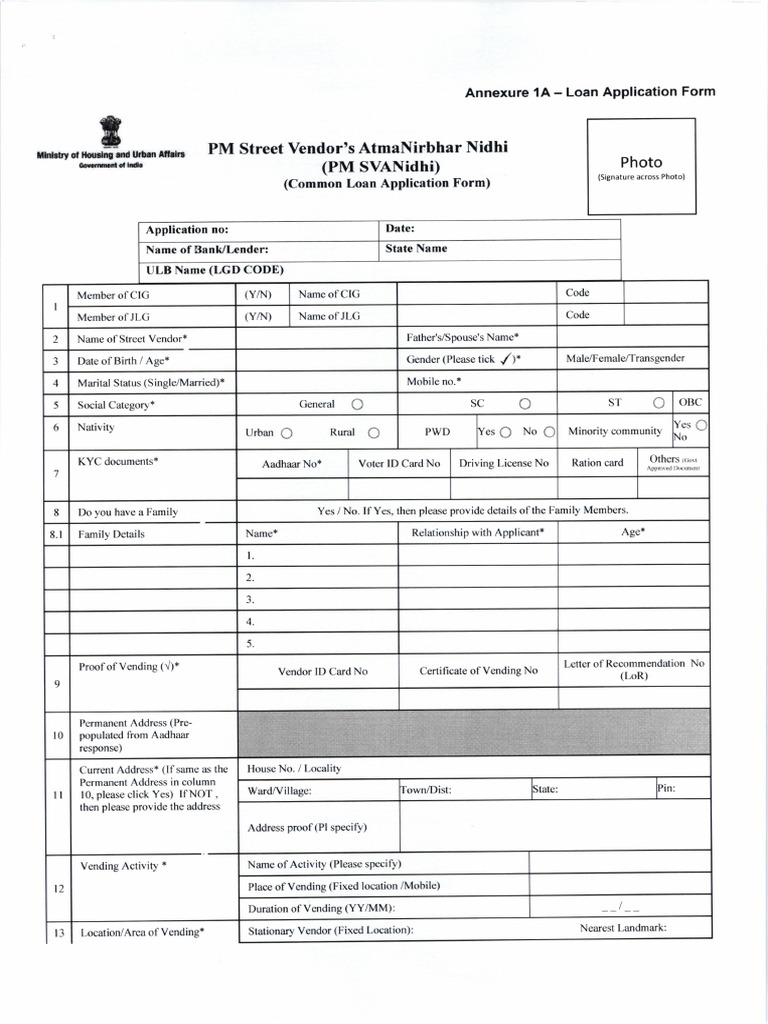 PM Street Vendor Loan Application Form | PDF | Credit | Finance & Money ...