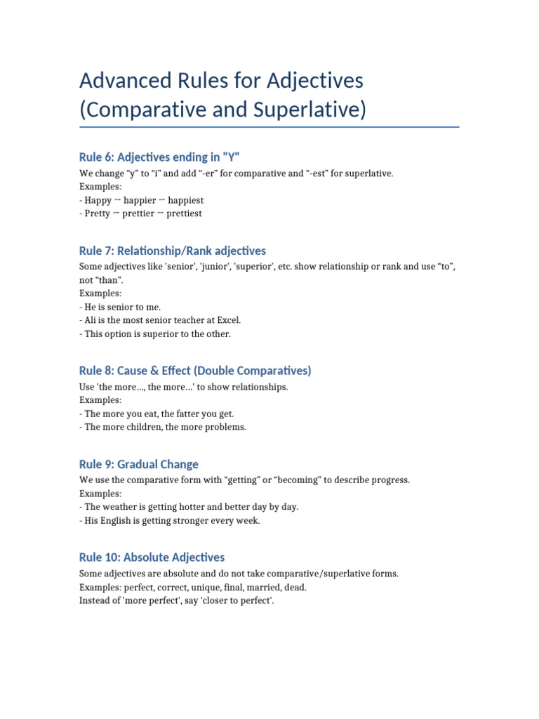 Advanced Adjective Rules | PDF