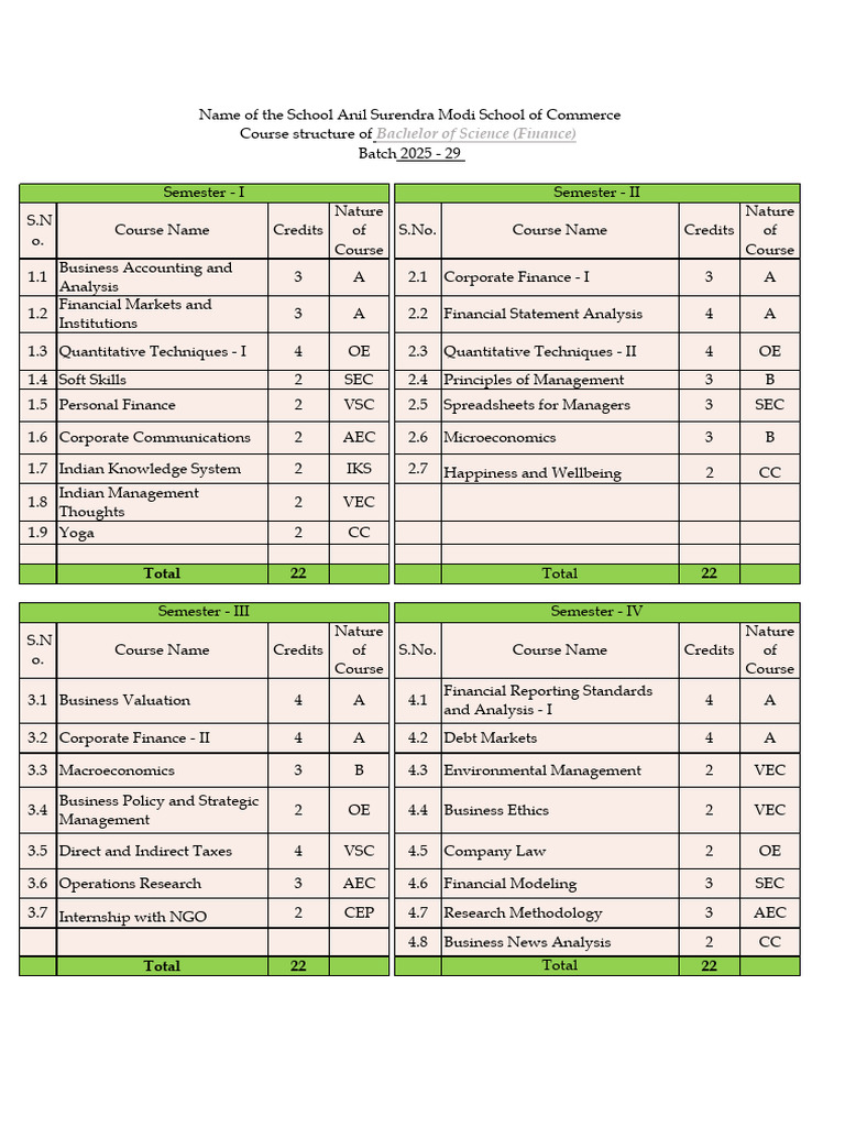 B.Sc. Finance Course Structure 2025-29 | PDF | Financial Economics ...