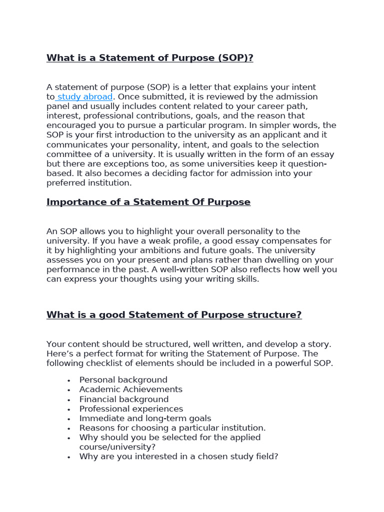 Statement of Purpose - Guidelines | PDF | University And College ...