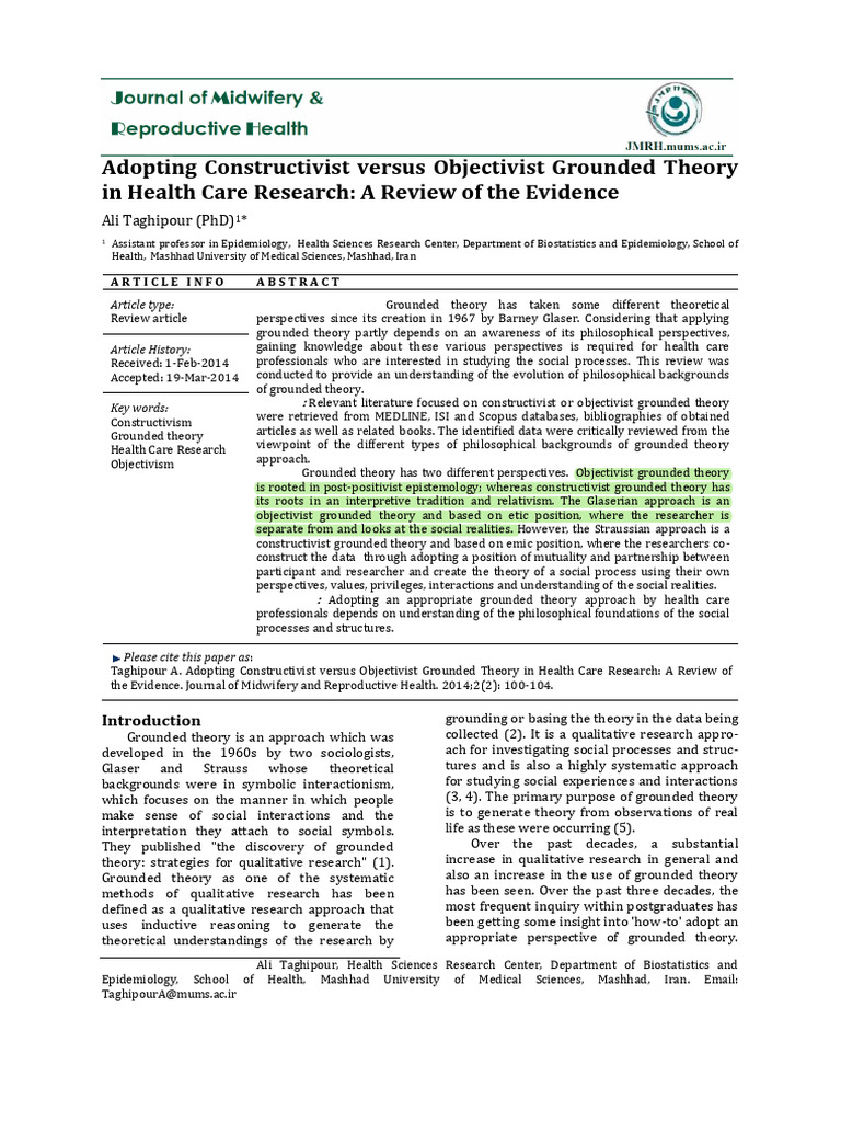 Adopting Constructivist Versus Objectivist Grounded Theory in Health ...