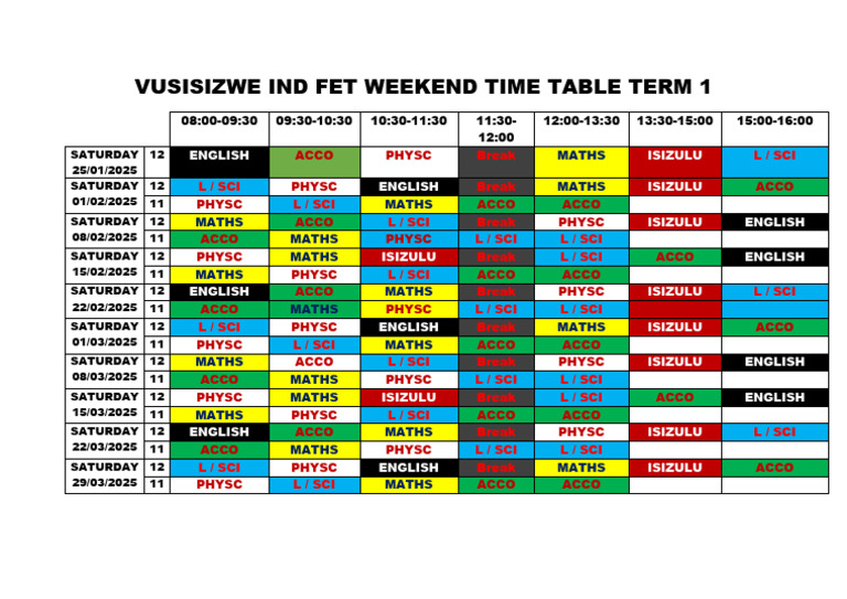 Weekend Time Table Term 1 February | PDF