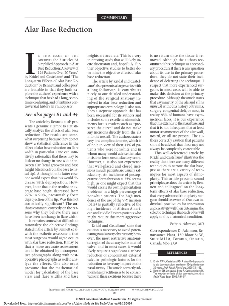 2005 - Adamson, Alar Base Reduction - Commentary | PDF | Surgery ...