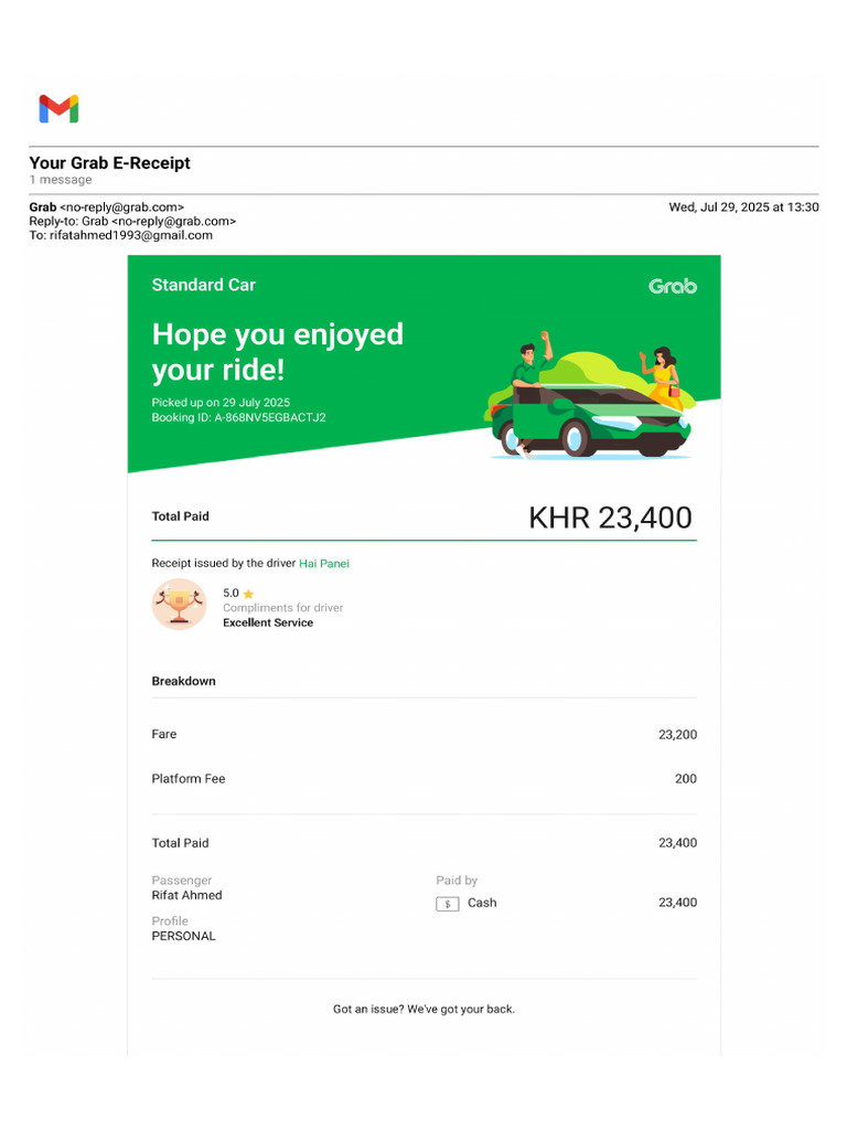 Gmail - Your Grab E-Receipt (1) - Images-0 | PDF