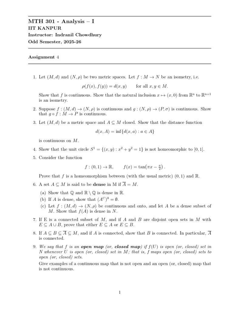 Assignment-04-MTH301 2025 26 | PDF | General Topology | Mathematical ...