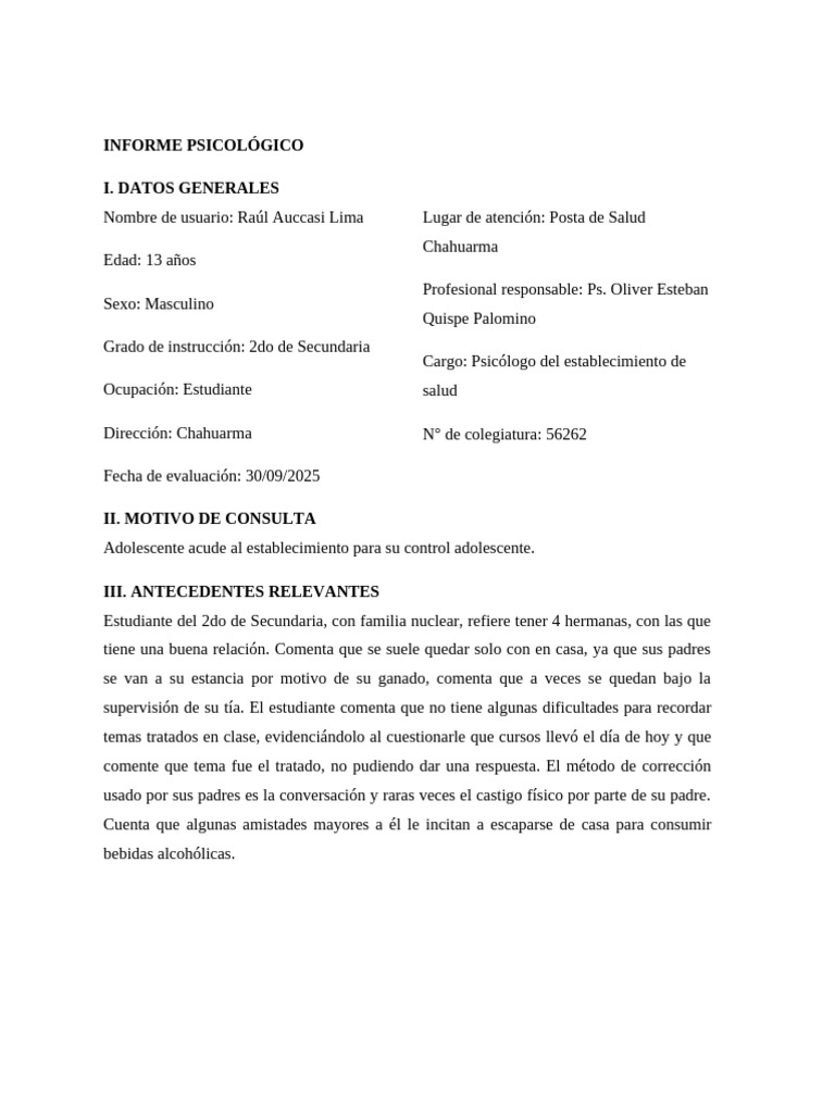 Informe Psicológico de Adolescente Timido | PDF | Timidez | Las emociones