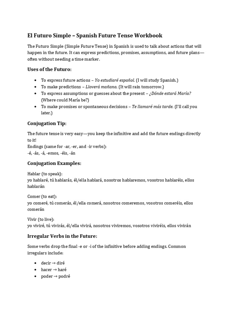Spanish Futuro Tense Workbook | PDF