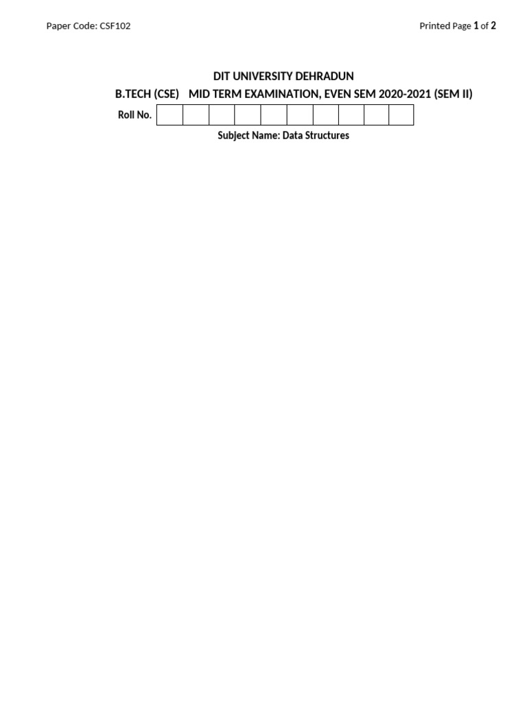 Mid Term Csf102 - Data Structures - Set1 | PDF | Formal Methods ...
