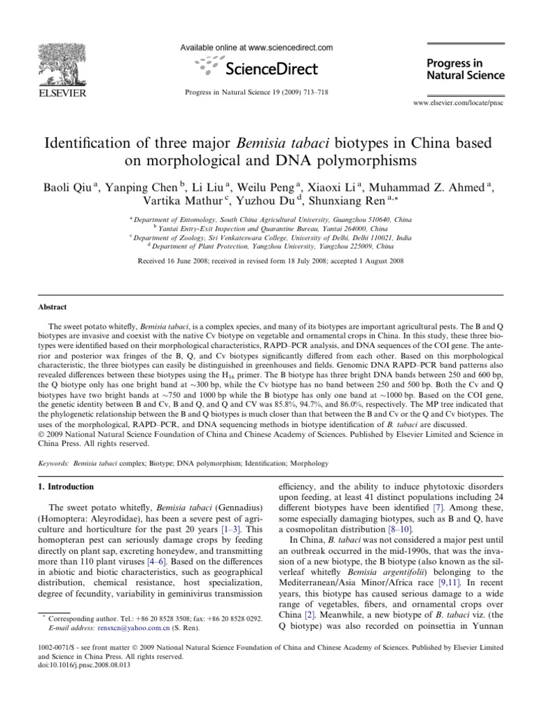 Qiu et al 2009 Progress in Natural Science | PDF | Polymerase Chain Reaction | Biology