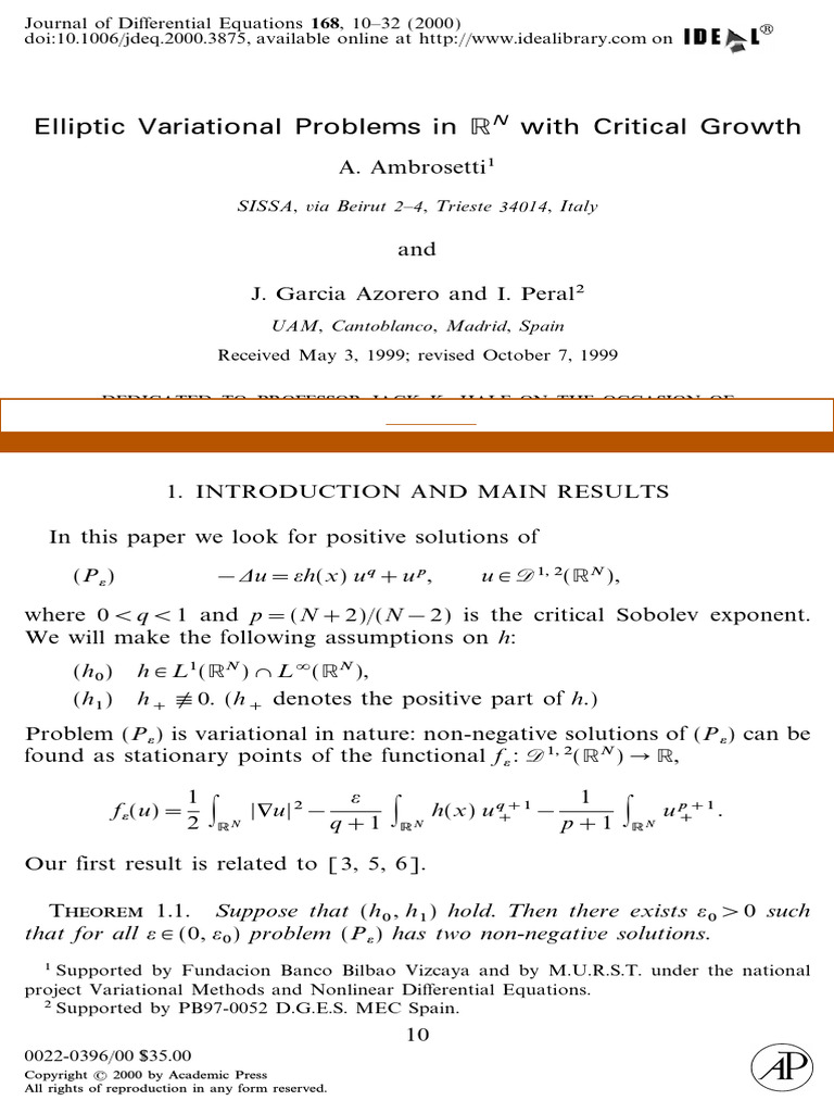 Positive Solutions of Elliptic Problems | PDF | Calculus Of Variations ...