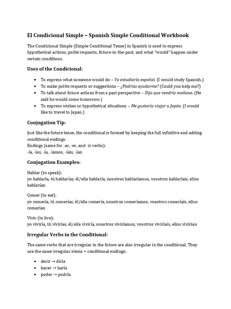 Spanish Condicional Tense Workbook | PDF