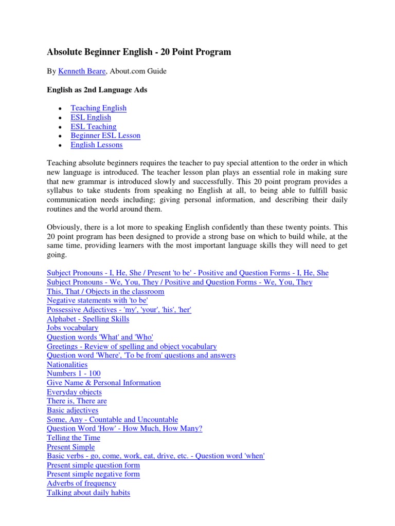 Absolute Beginner English | PDF