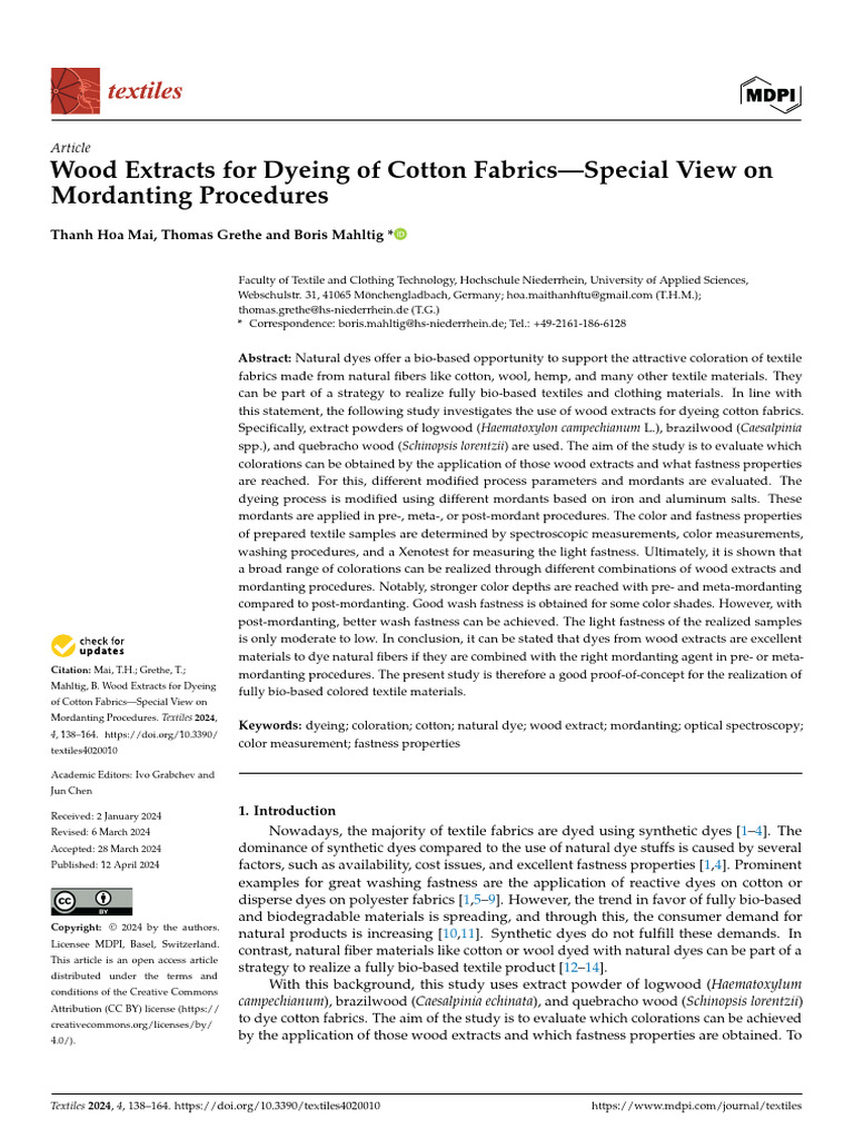 Wood Extracts for Cotton Dyeing Techniques | PDF | Dyeing | Dye