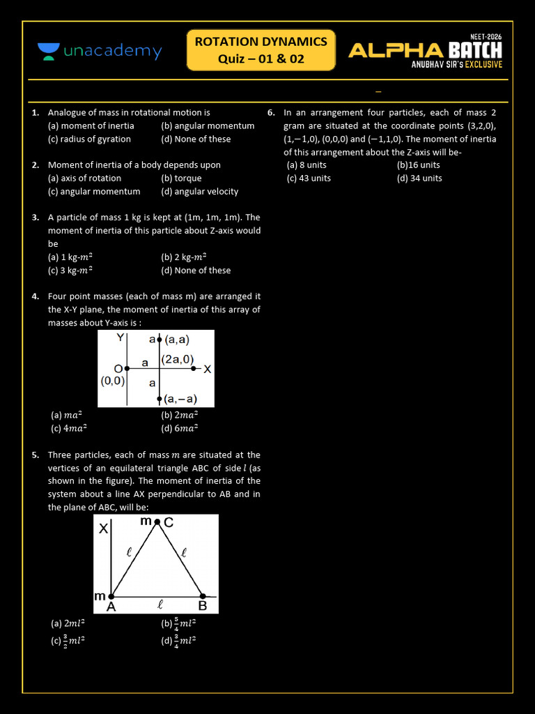 Rotation Dynamics Quiz and Solutions | PDF | Angular Momentum | Mechanics