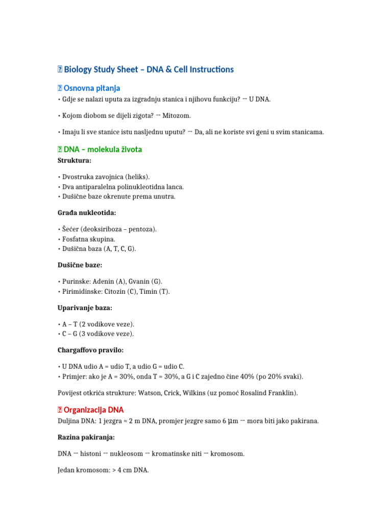 Biology Study Sheet | PDF