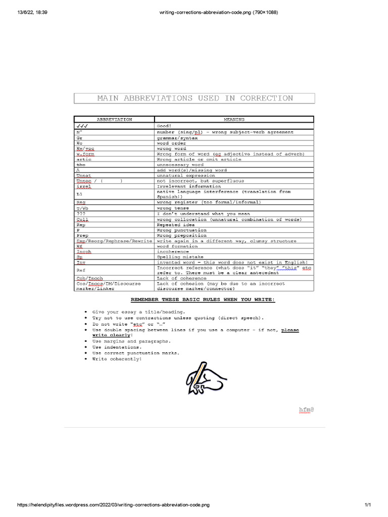 Writing Corrections Abbreviation Code | PDF