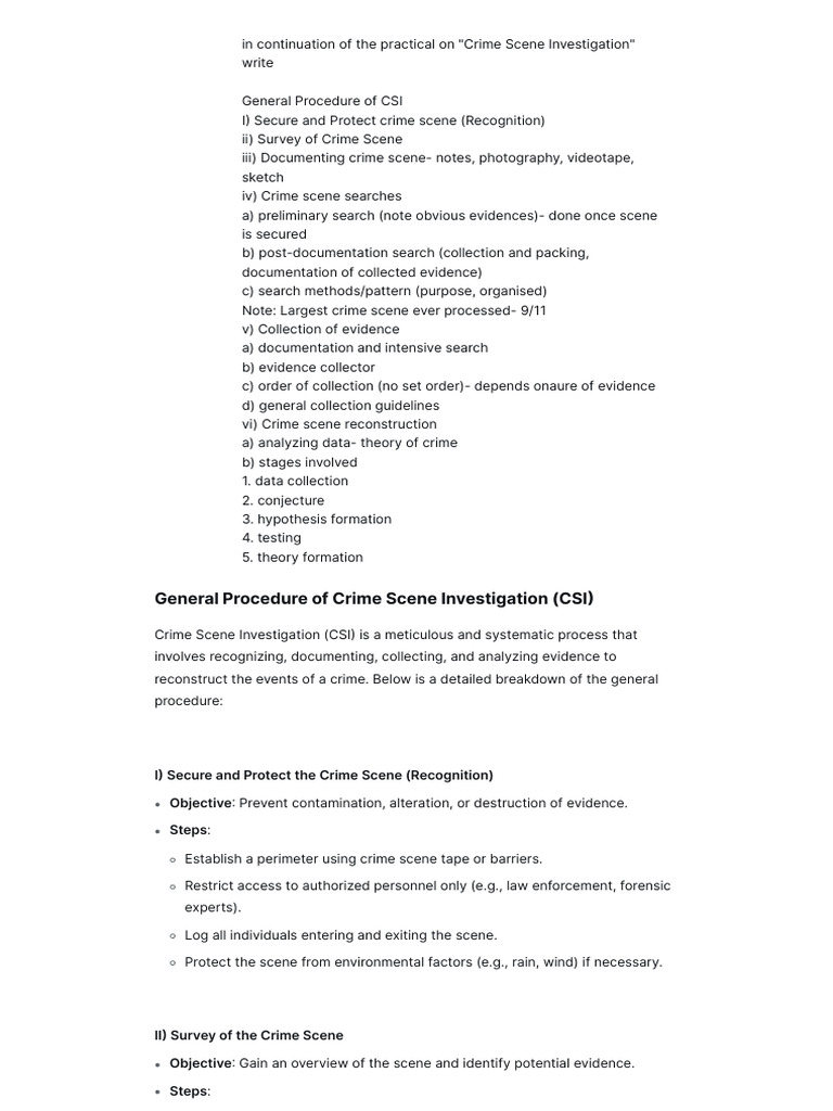Crime Scene Investigation Procedures | PDF | Crime Scene | Forensic Science