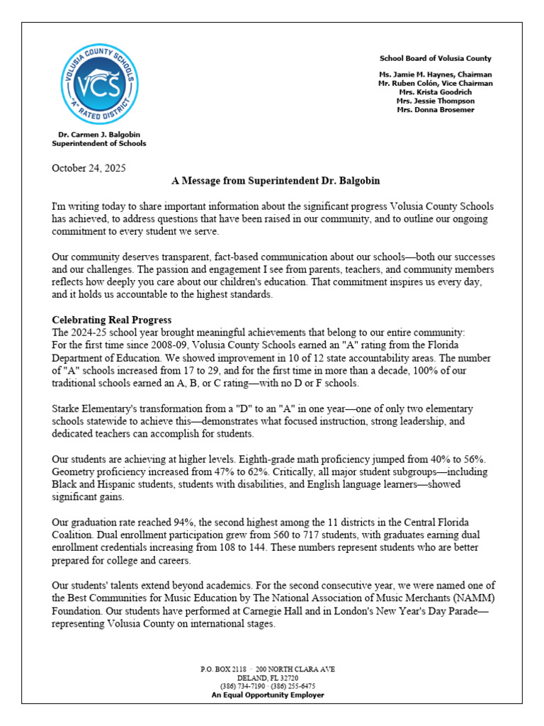 Letter From VCS Superintendent | PDF | Literacy | Learning
