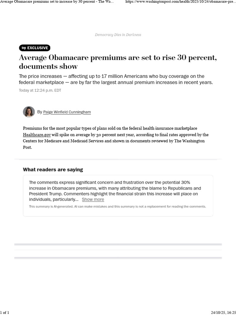 Average Obamacare Premiums Set To Increase by 30 Percent - The ...