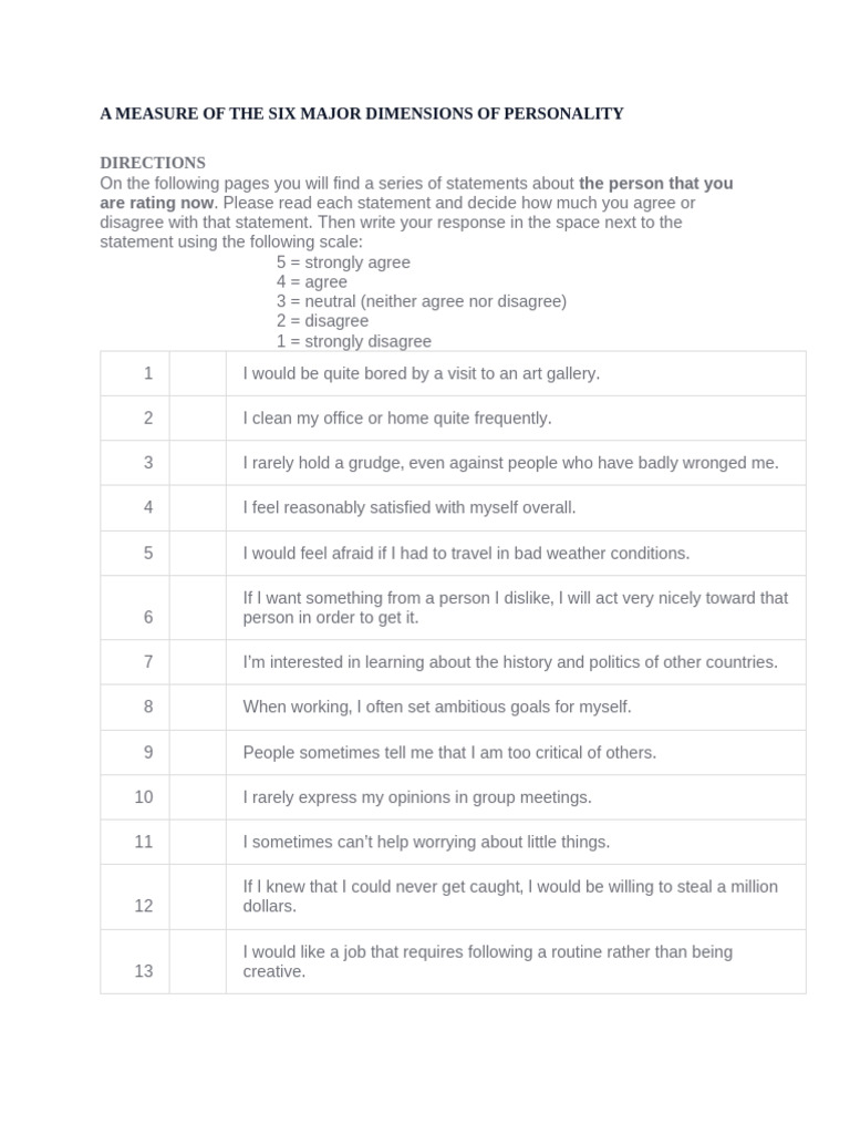 A Measure of The Six Major Dimensions of Personality | PDF | Psychology ...