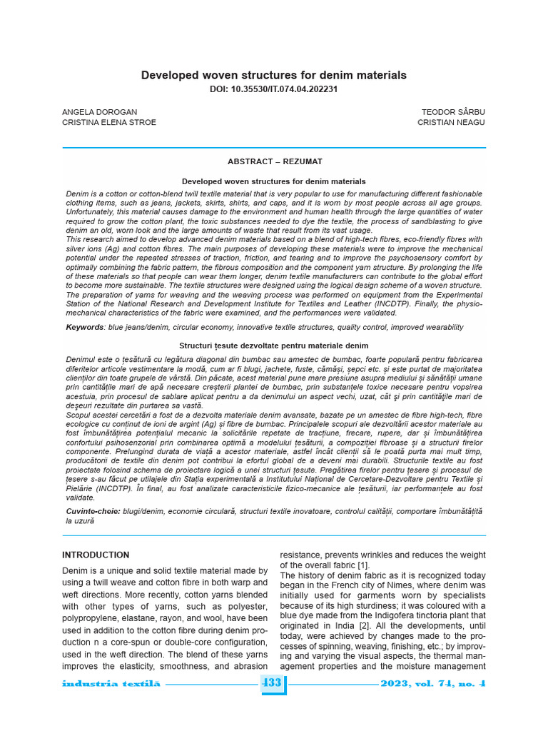 Developed Woven Structures For Denim Materials (2023) | PDF | Textiles ...
