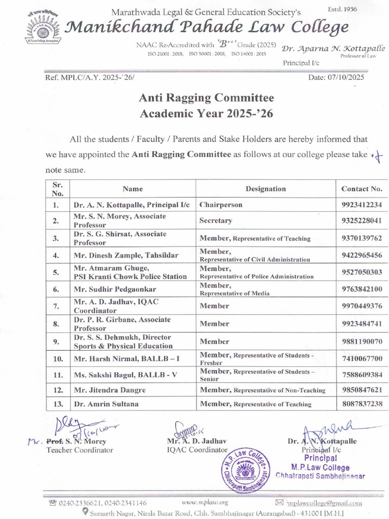 Anti - Ragging Committee, Sqaud, Mentor | PDF