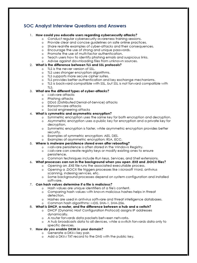 SOC Analyst Interview Q&A Guide | PDF | Transport Layer Security ...