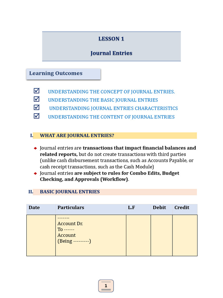 LESSON 01 Journal Entries | PDF | Debits And Credits | Financial Services