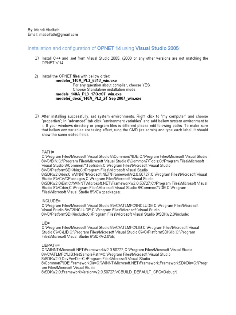 OPNET 14 Installation Guide | PDF | Microsoft Visual Studio | Integrated Development Environment