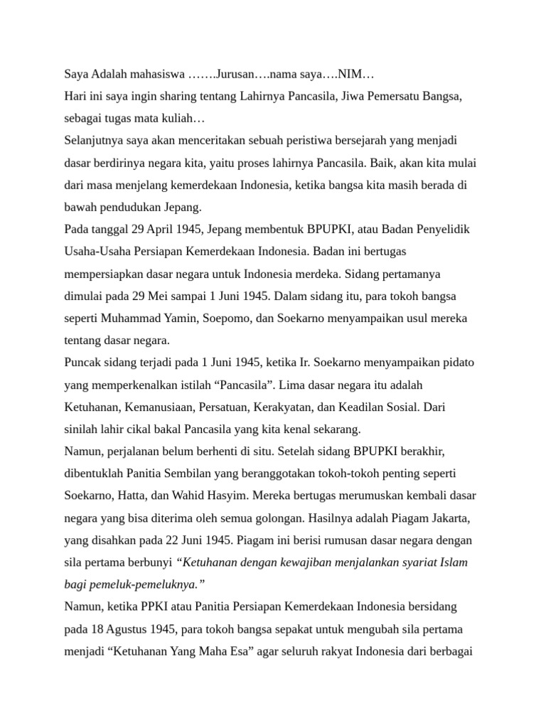Lahirnya Pancasila: Dasar Persatuan Bangsa | PDF