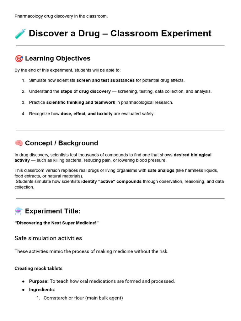 Pharmacology Drug Discovery in The Classroom | PDF | Pharmacology ...