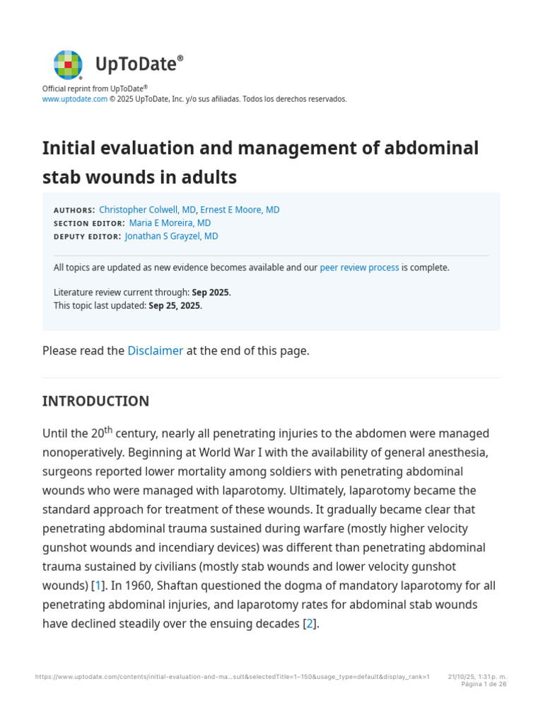 Management of Abdominal Stab Wounds | PDF | Abdomen | Major Trauma