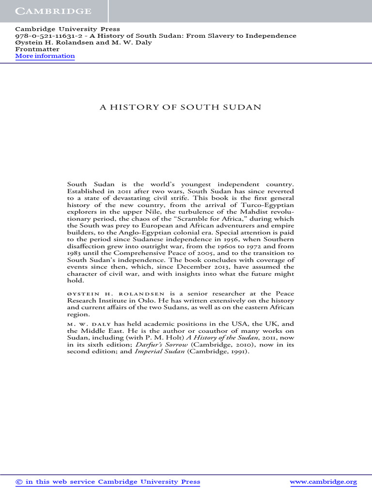 A History of South Sudan | PDF | Sudan | Politics Of Sudan